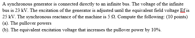 Solved A synchronous generator is connected directly to an | Chegg.com
