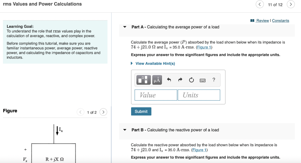 Solved rms Values and Power Calculations 11 of 12 II Review | Chegg.com