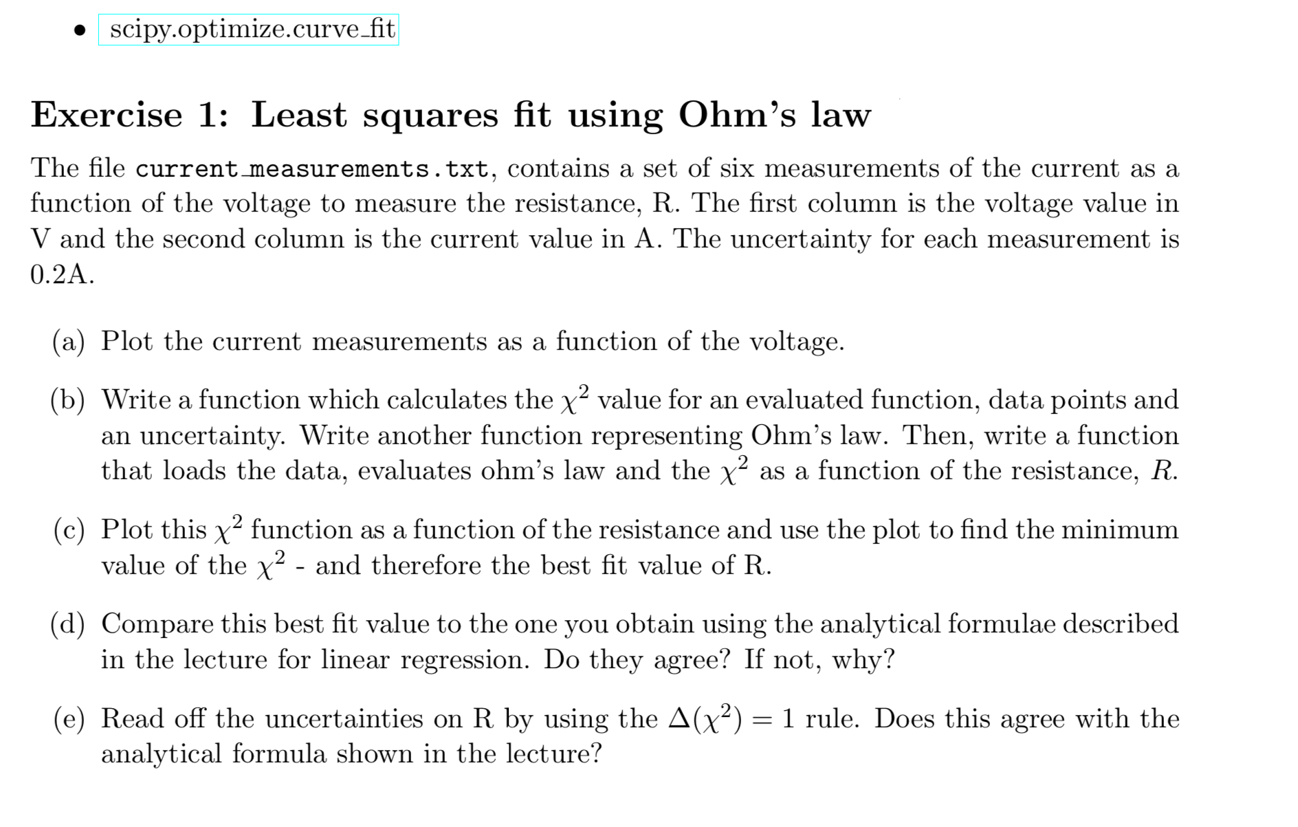 Solved Exercise 1: Least squares fit using Ohm's law The | Chegg.com