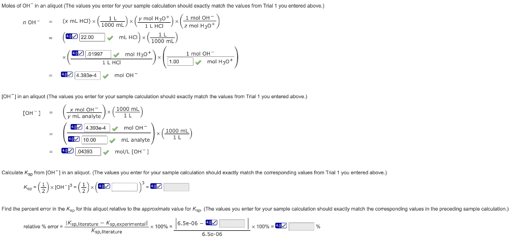 Solved =molOH− ] in an aliquot (The values you enter for | Chegg.com
