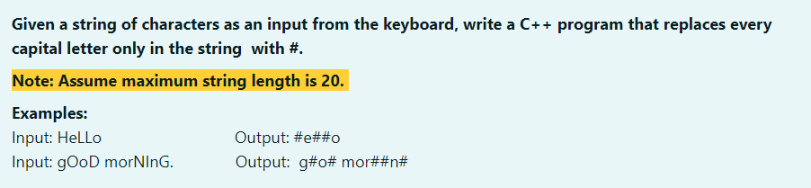 Solved Given a string of characters as an input from the | Chegg.com