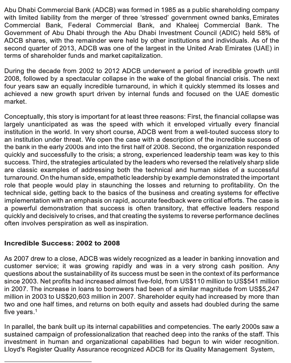 Solved Abu Dhabi Commercial Bank (ADCB) was formed in 1985 | Chegg.com