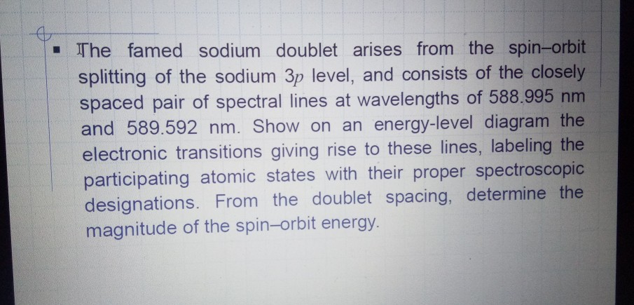 Solved The famed sodium doublet arises from the spin-orbit | Chegg.com