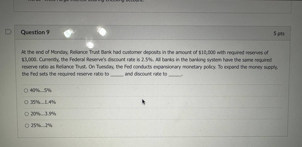 Solved At the end of Monday, Reliance Trust Bank had | Chegg.com