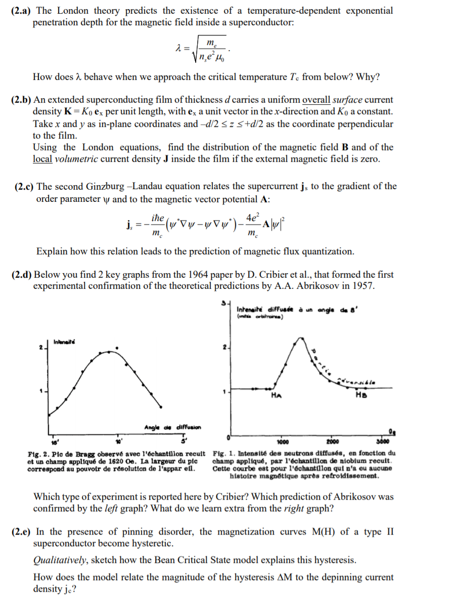 Solved (2.a) The London theory predicts the existence of a | Chegg.com