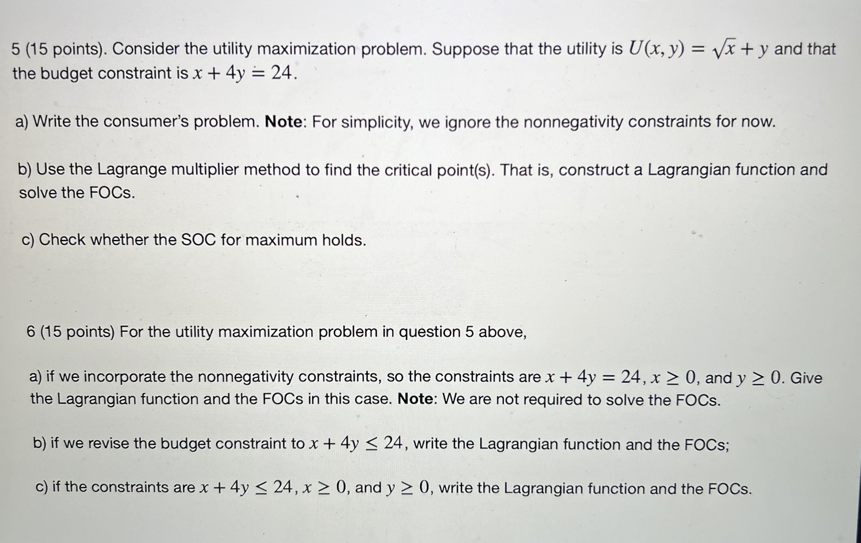 Solved 6 15 points for The Utility Maximization Problem