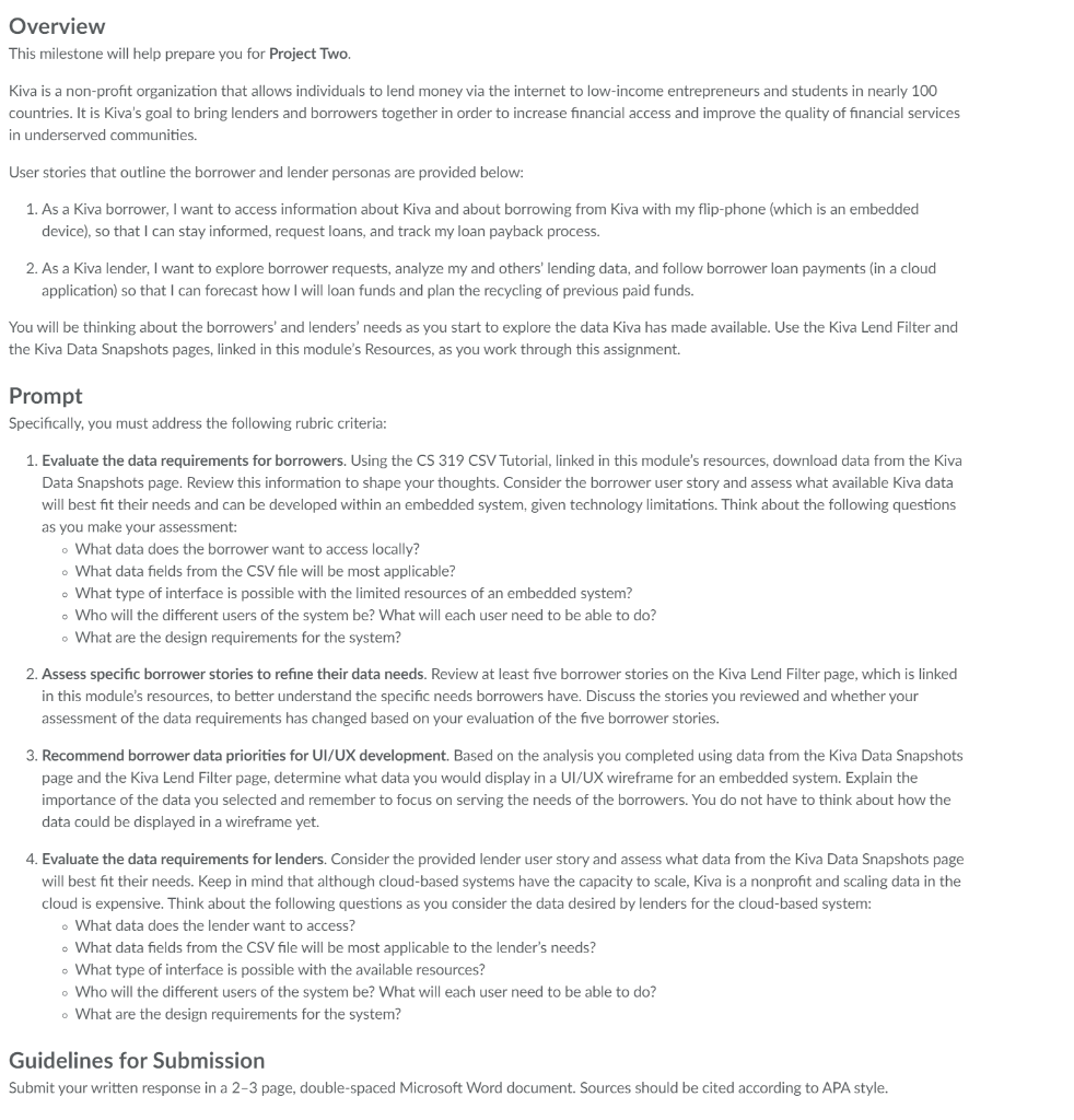 Overview This milestone will help prepare you for | Chegg.com