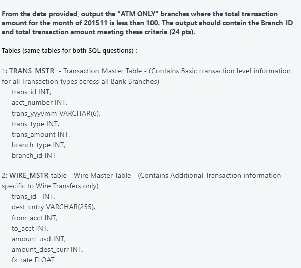 Solved From the data provided, output the "ATM ONLY" | Chegg.com
