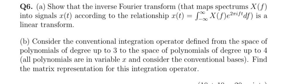 Solved Q6. (a) ﻿Show that the inverse Fourier transform | Chegg.com
