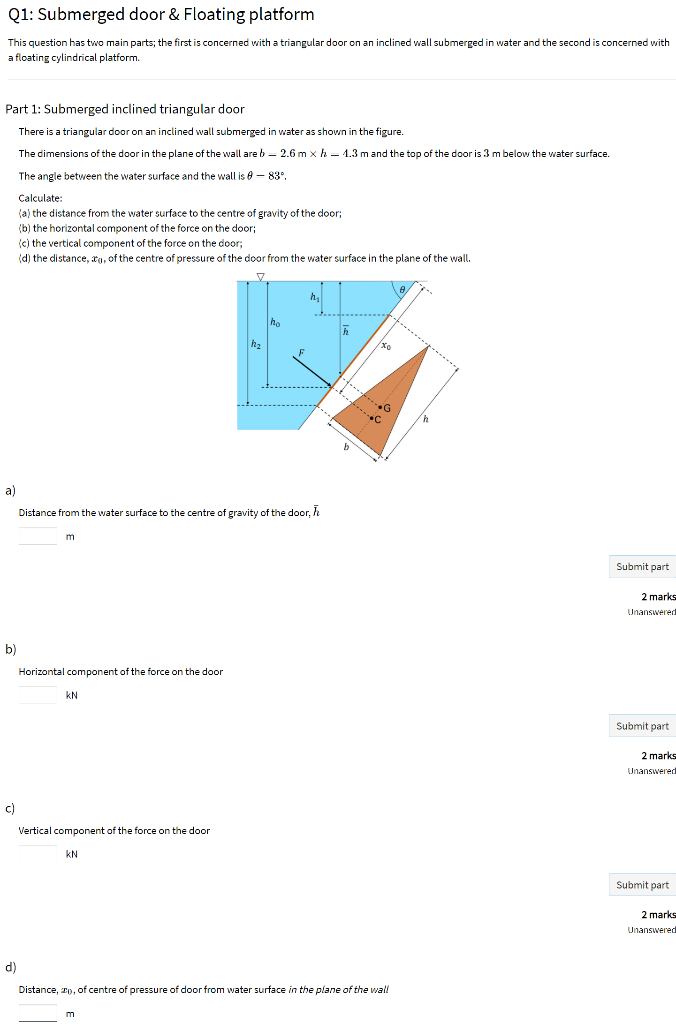 Solved Q1: Submerged door & Floating platform This question | Chegg.com