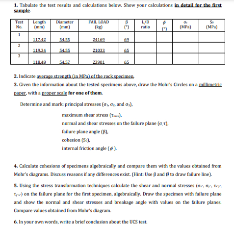 Solved Tabulate the test results and calculations below. | Chegg.com