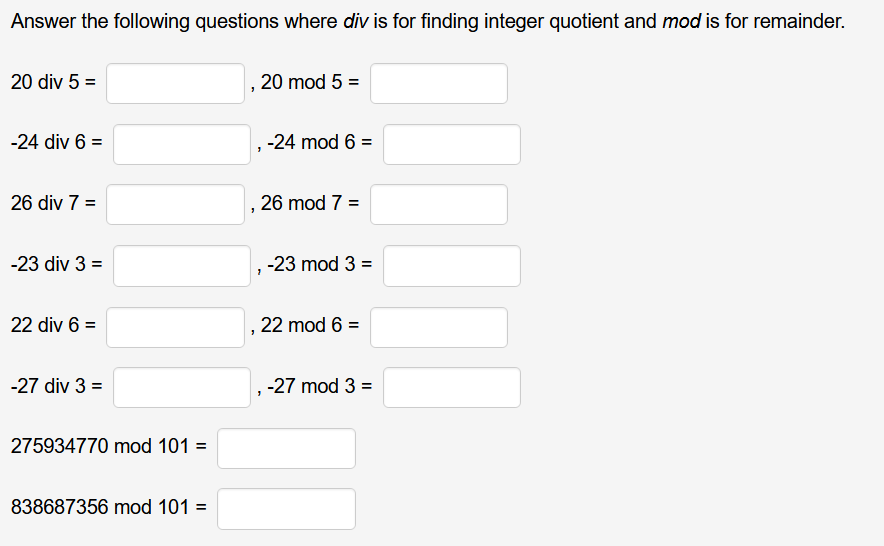 Solved Answer the following questions where div is for | Chegg.com