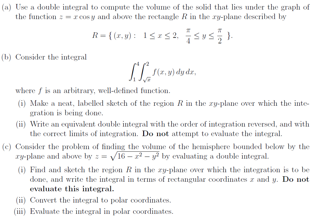 Solved (a) Use a double integral to compute the volume of | Chegg.com