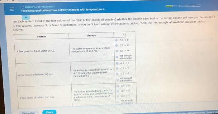 Solved O ENTROPY AND FREE ENERGY Predicting qualitatively | Chegg.com
