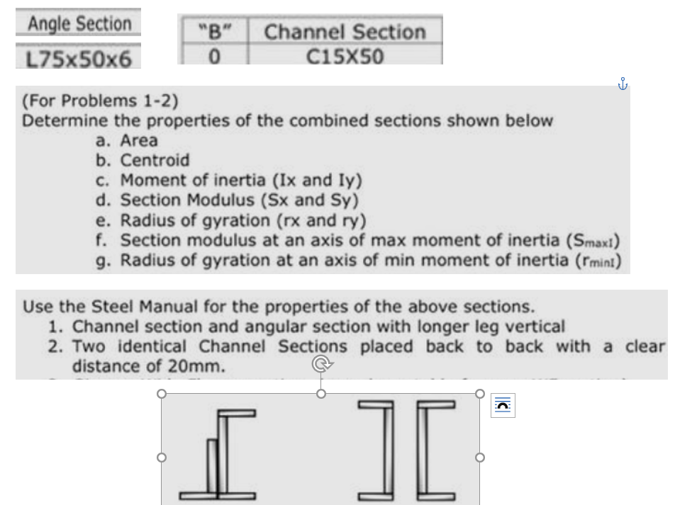 Solved Angle Section "B" Channel Section L75x50x6 0 0 C15x50 | Chegg.com