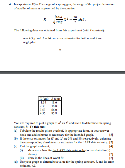 Solved 4. In experiment E3 - The range of a spring gun, the | Chegg.com