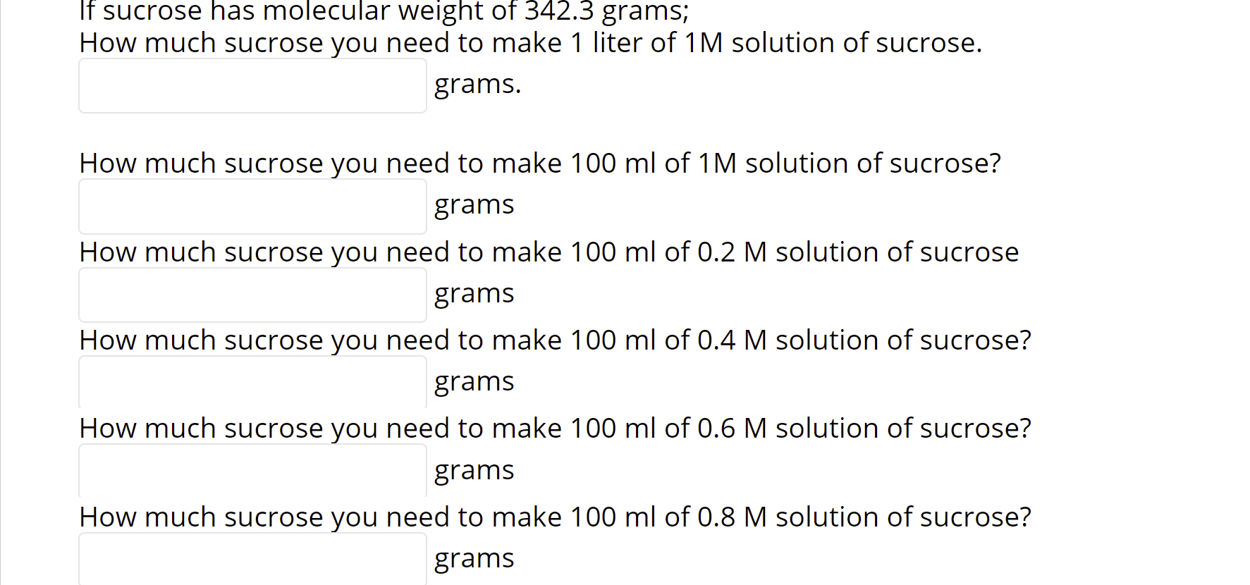 Solved If sucrose has molecular weight of 342.3 grams; How | Chegg.com