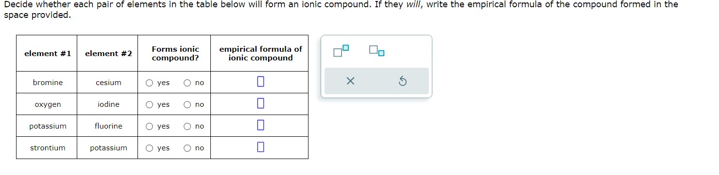 Solved Decide whether each pair of elements in the table | Chegg.com