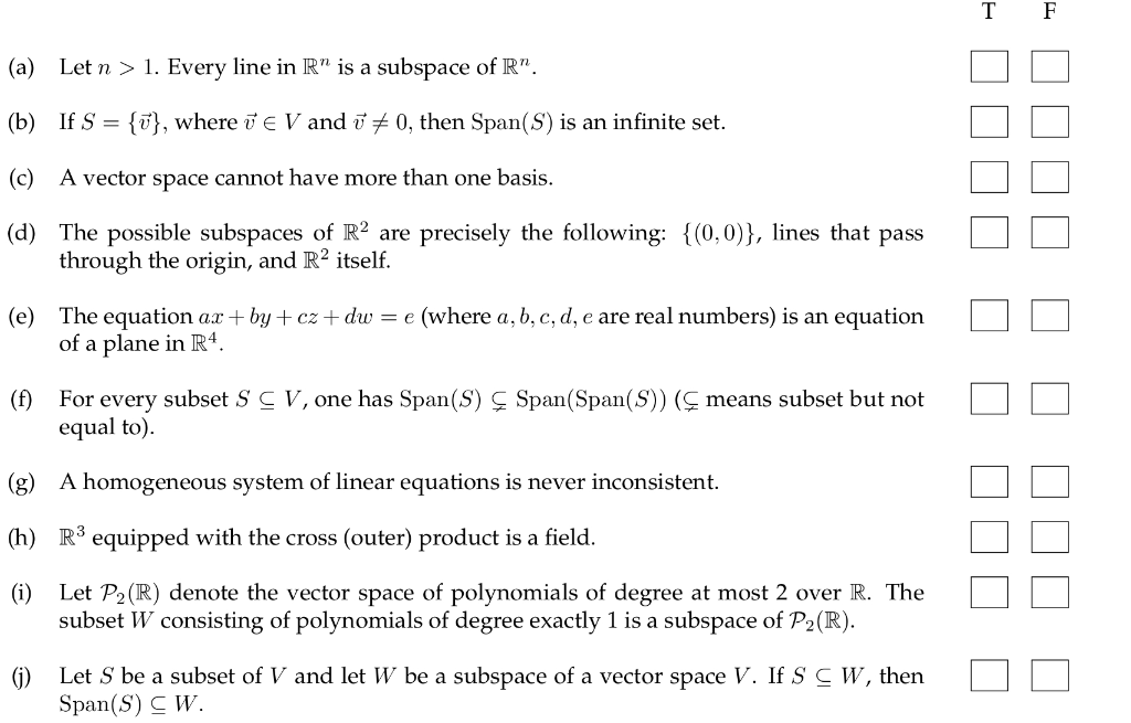 Solved (a) Let n>1. Every line in Rn is a subspace of Rn. | Chegg.com