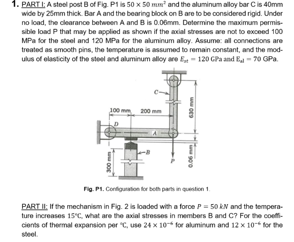 Solved - PART I: A steel post B of Fig. P1 is 50×50 mm2 and | Chegg.com