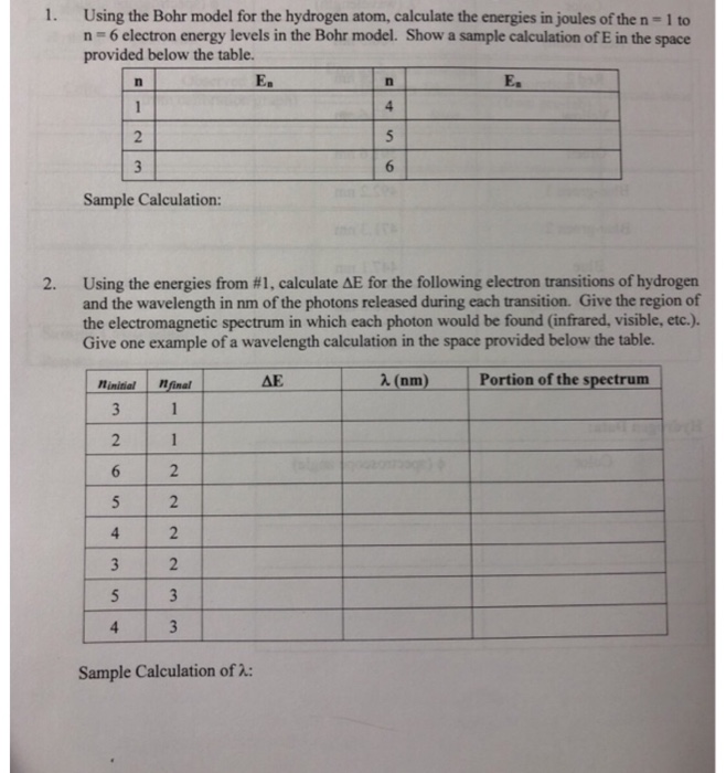 Solved Using the Bohr model for the hydrogen atom, calculate | Chegg.com