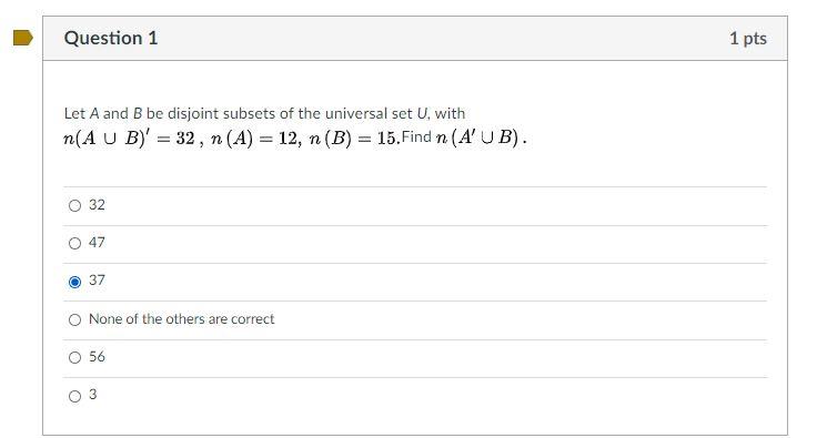 Solved Question 1 1 pts Let A and B be disjoint subsets of | Chegg.com