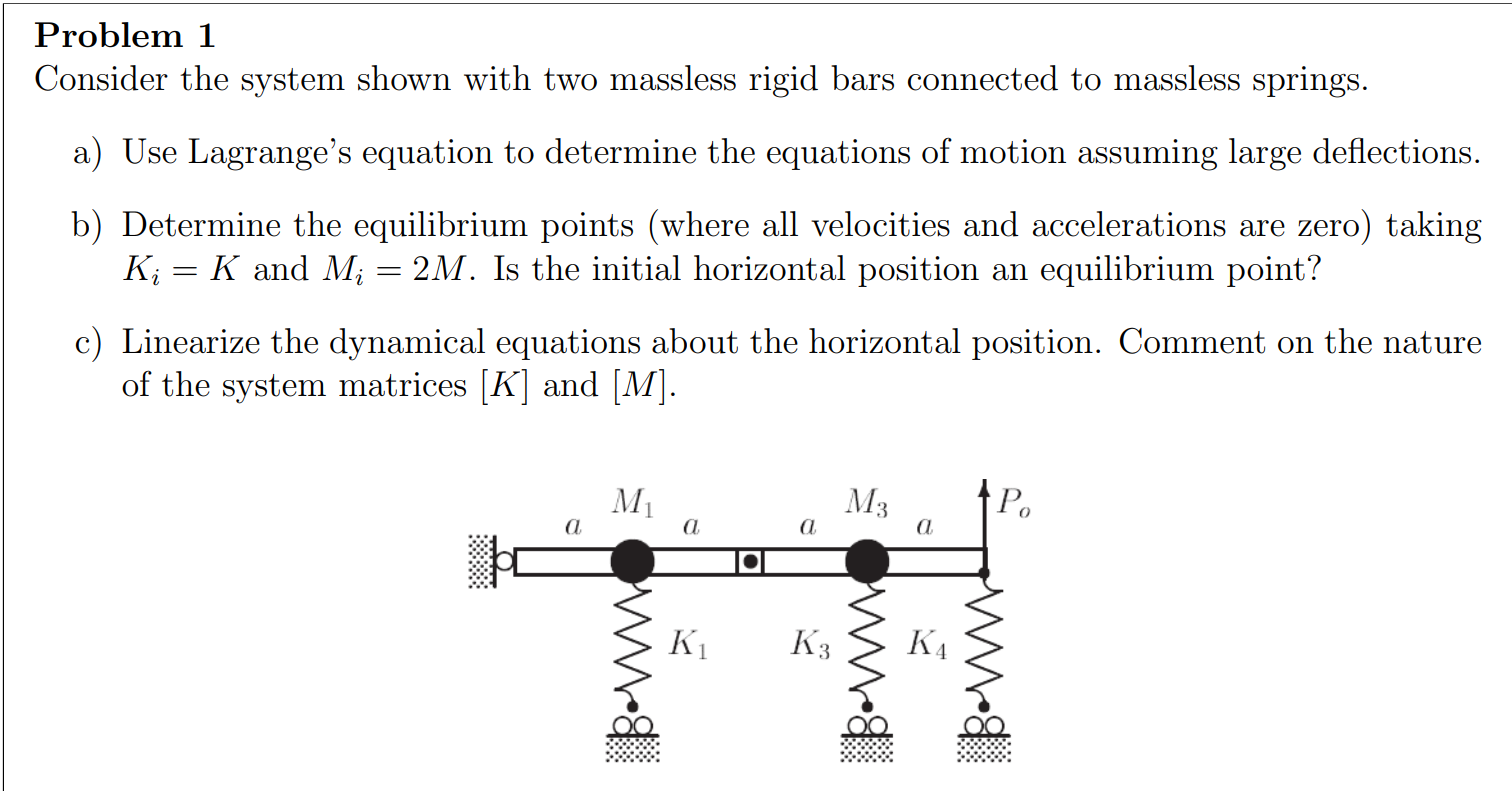 Solved Problem 1Consider the system shown with two massless | Chegg.com