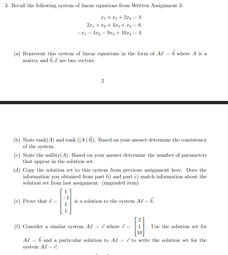 Solved 3. Recall the following system of linear equations | Chegg.com