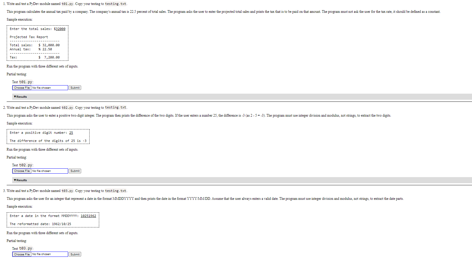 Solved 1. Write and test a PyDev module named t01.py. Copy | Chegg.com
