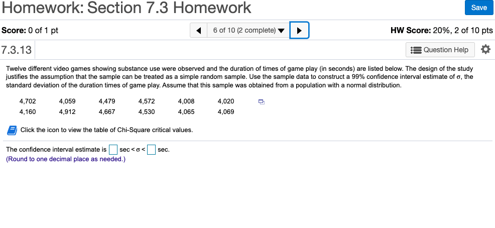 Solved Homework Section 7 3 Homework Save Score 0 Of 1 Pt