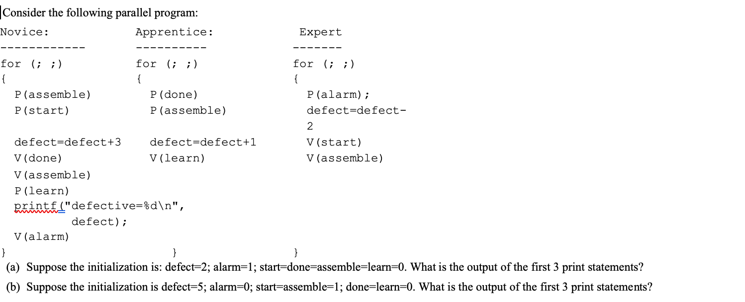 Solved Consider the following parallel program: Novice: | Chegg.com