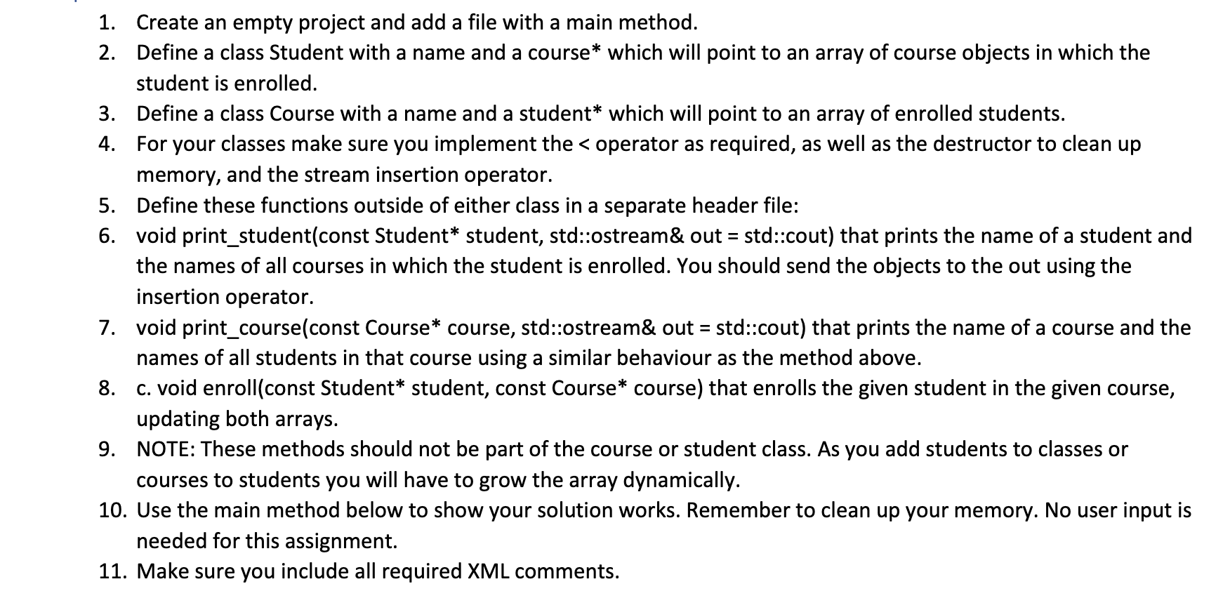 Solved 1. Create an empty project and add a file with a main | Chegg.com