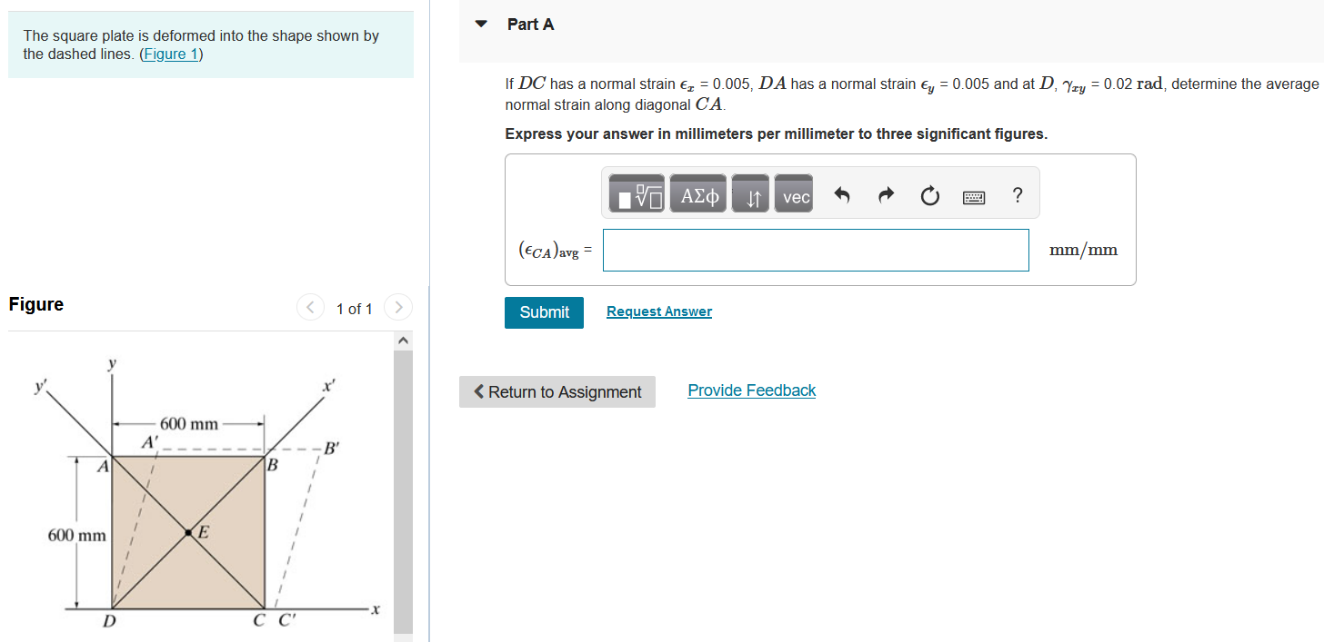 Solved The square plate is deformed into the shape shown by | Chegg.com