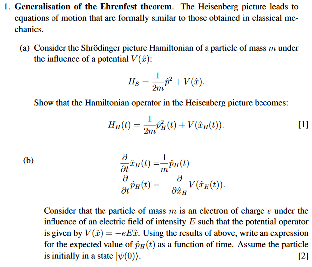 Solved 1. Generalisation of the Ehrenfest theorem. The | Chegg.com