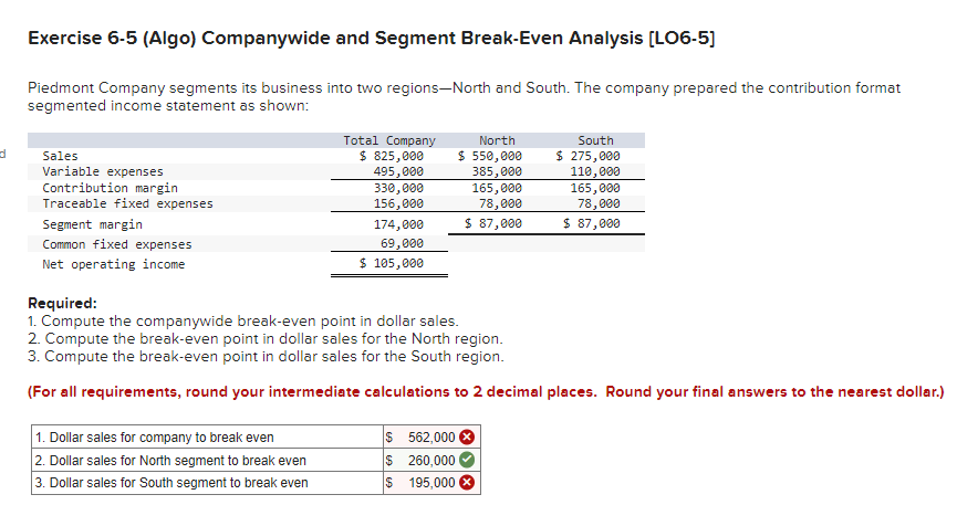 Solved Exercise 6-5 (Algo) Companywide and Segment | Chegg.com