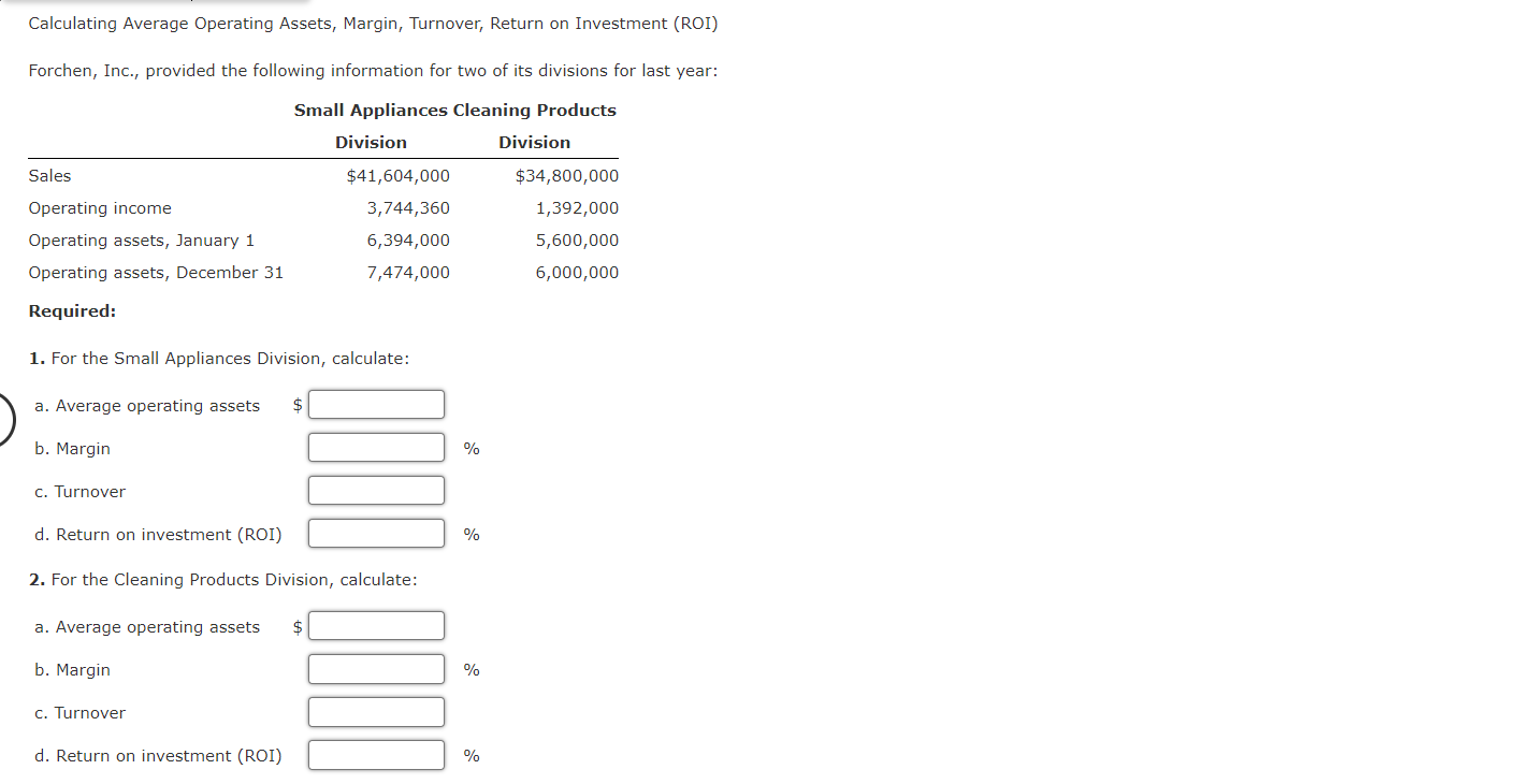 Solved Calculating Average Operating Assets, Margin, | Chegg.com