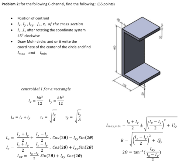 Solved Problem 2: for the following C-channel, find the | Chegg.com