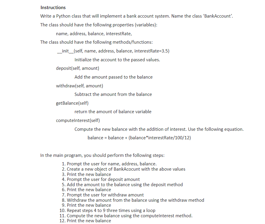 Solved Instructions Write a Python class that will implement | Chegg.com