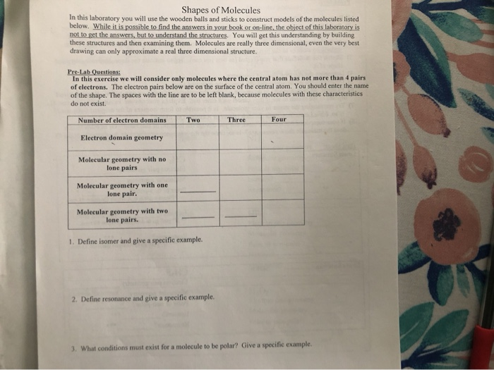 Solved Shapes of Molecules In this laboratory you will use | Chegg.com