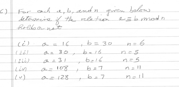 Solved 6) given below For each a, b, and n determine if the | Chegg.com