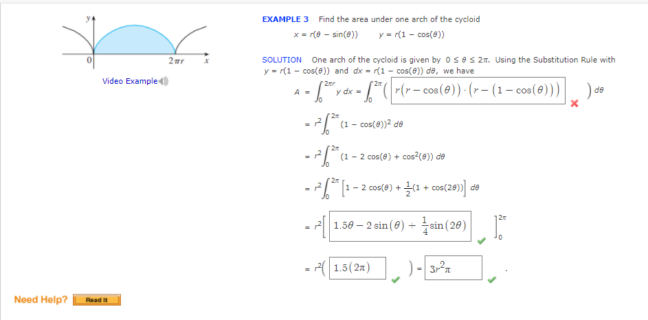 Solved EXAMPLE 3 Find the area under one arch of the cycloid | Chegg.com