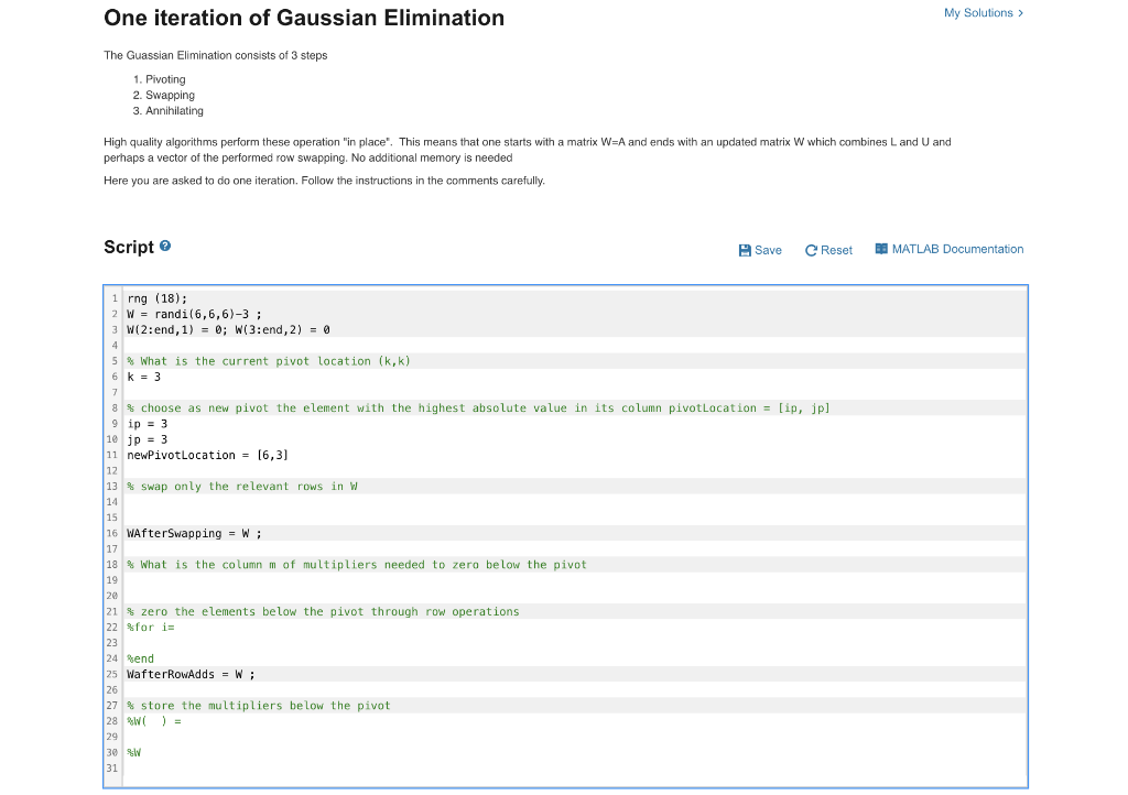 Solved One iteration of Gaussian Elimination My Solutions > | Chegg.com