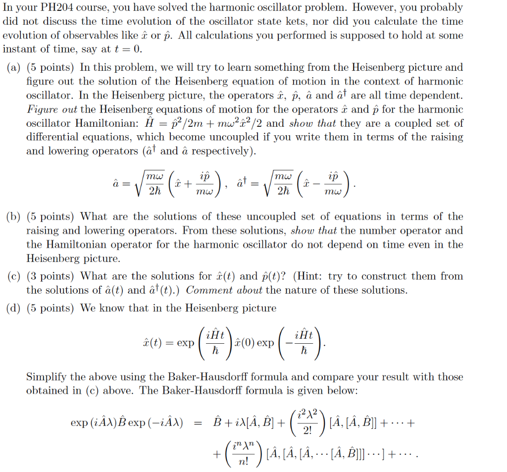 Solved In your PH204 course, you have solved the harmonic | Chegg.com