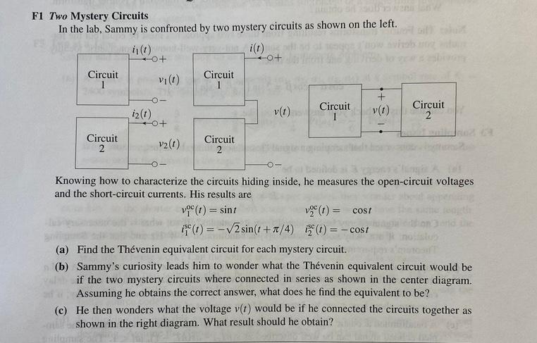 Solved F1 Two Mystery Circuits In the lab, Sammy is | Chegg.com