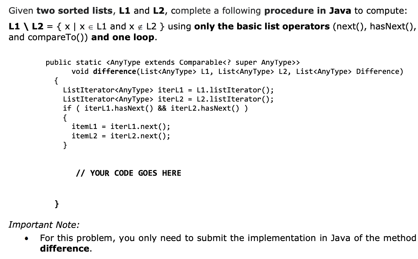 Solved Given two sorted lists, L1 and L2, complete a | Chegg.com