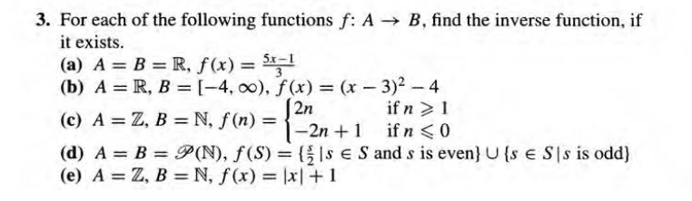 Solved 4. For each function f:A→B in Exercise 3 that is not | Chegg.com