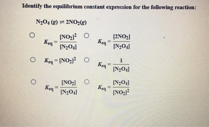 Solved Identify the equilibrium constant expression for the | Chegg.com