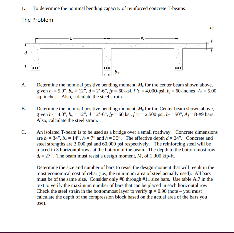 1. To determine the nominal bending capacity of | Chegg.com