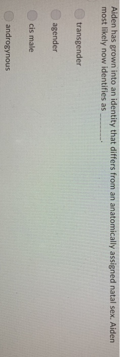 Solved Aiden has grown into an identity that differs from an | Chegg.com