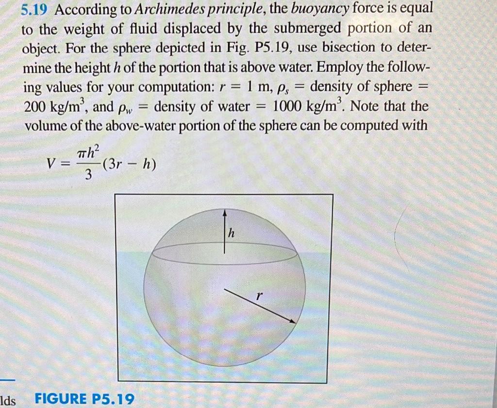 Solved 5.19 According to Archimedes principle, the buoyancy | Chegg.com
